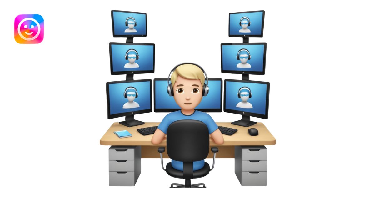 A stylized 3D avatar icon of a developer sitting at a desk, surrounded ...