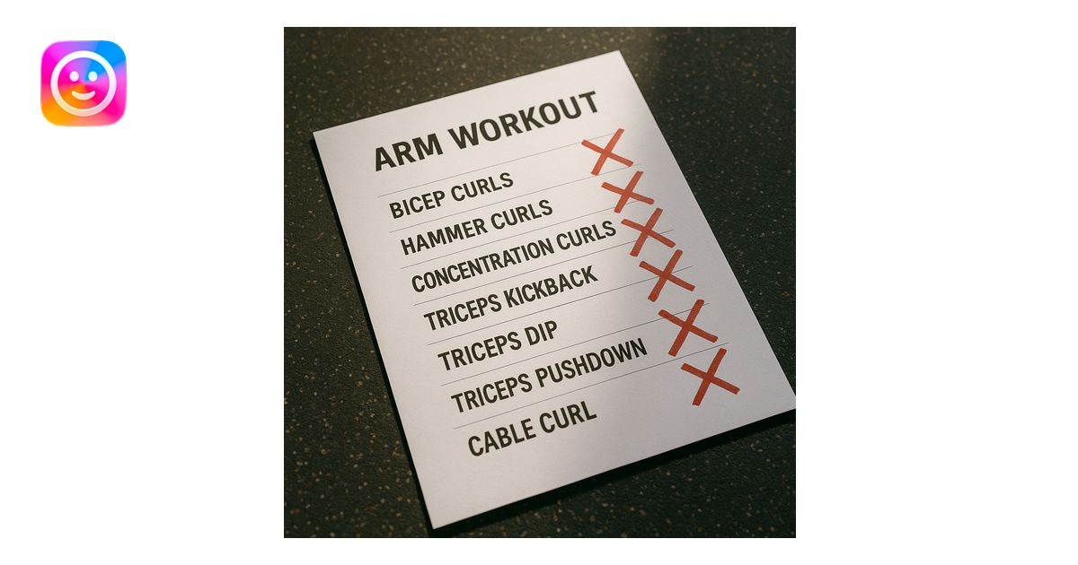 Top view of an arm workout exercise list with red X marks on incorrect ...