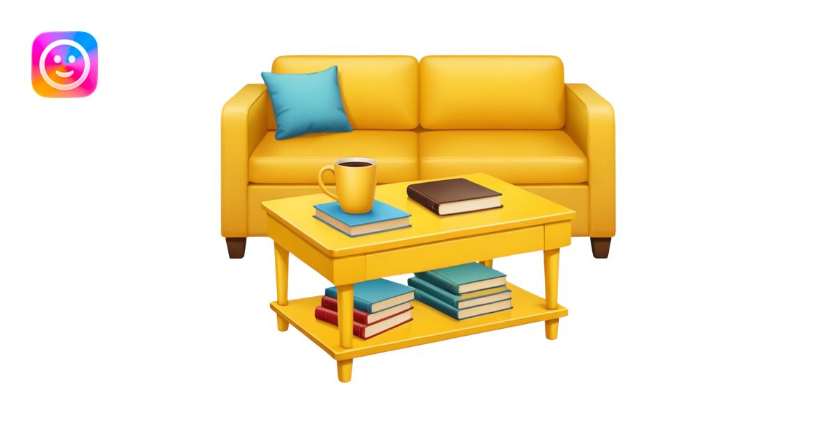 yellow coffe table, coffee on top, books under table emoji | AI Emoji ...