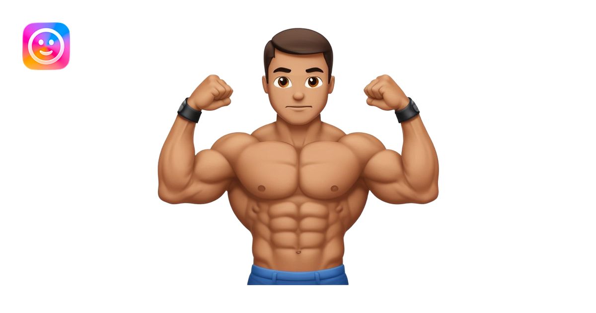 An extremely muscled man flexing biceps emoji | AI Emoji Generator