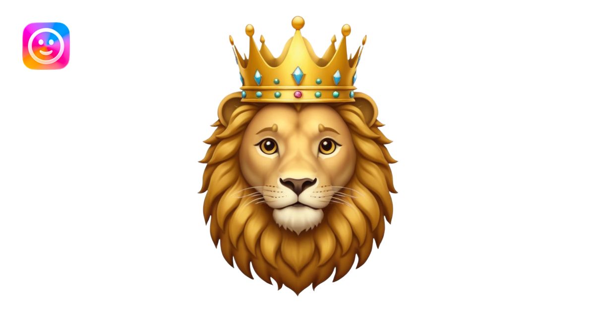 Lion with golden crown — majestic and proud. emoji | AI Emoji Generator