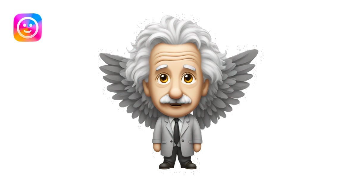 Albert Einstein with a pair of wings emoji | AI Emoji Generator