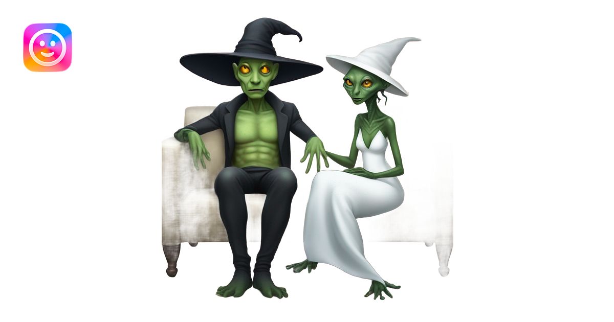 alien reptilian woman as witch, normal human male in white dress ...