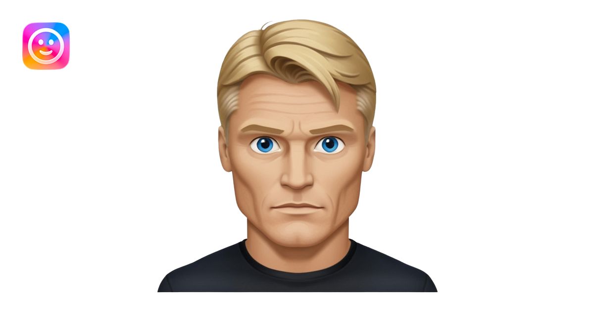 Dolph Lundgren with blue eyes, dark blonde hair, black outfit emoji ...