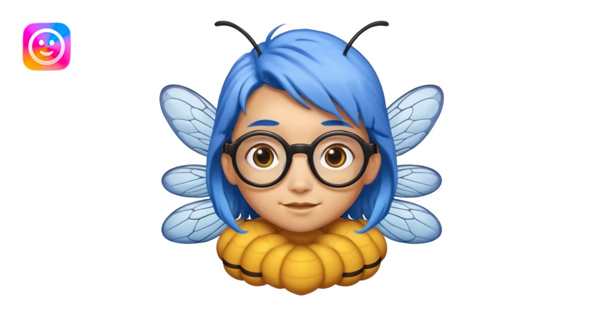 bee with blue hair and spectacles and wings emoji | AI Emoji Generator