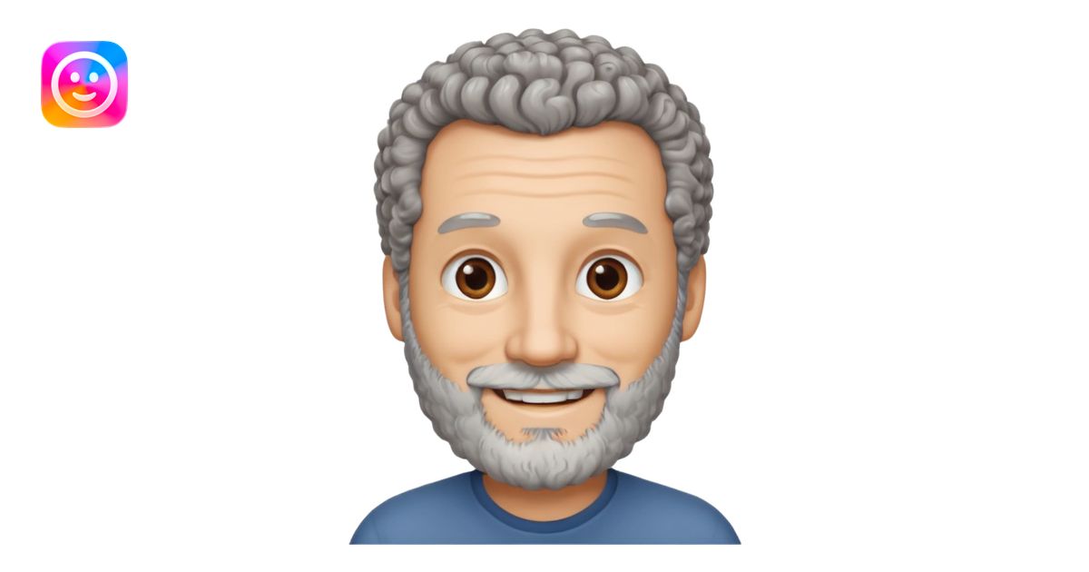 Illustrated emoji of a middle aged man with receding grey curly hair ...