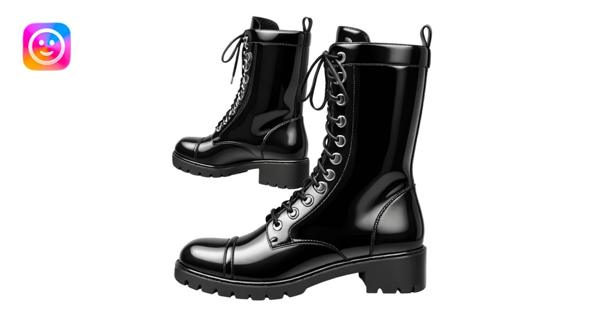 Chanel glossy effect Patent Quilted Chain Combat Boots emoji | AI Emoji ...