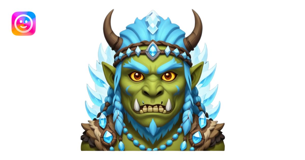 Fantasy Christmas orc shaman icon, ice spirit magic theme, glowing ...