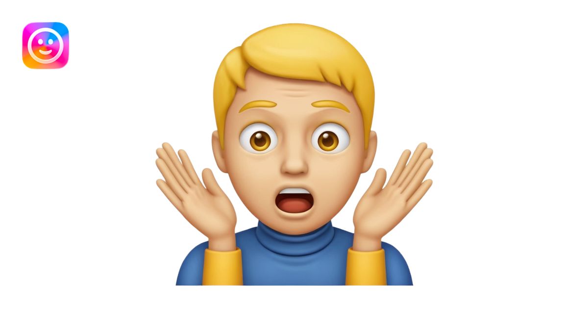 classic Apple style emoji expressing choking, yellow face, hands on ...