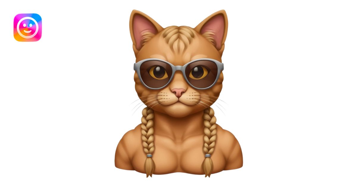 Bodybuilder cat with braids wearing sunglasses emoji | AI Emoji Generator