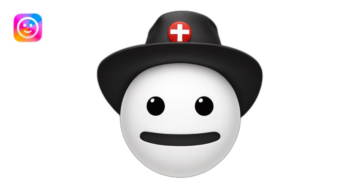 white bearded smiley face with black hat with red cross emoji | AI ...