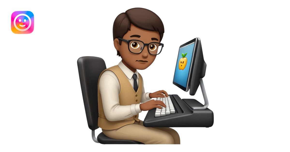 focused proframer typing on keyboard, apple style emoji emoji | AI ...