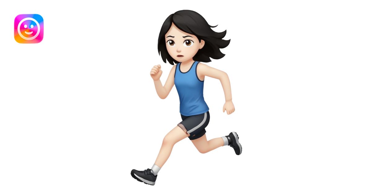 Sad fat girl running dark hair emoji | AI Emoji Generator