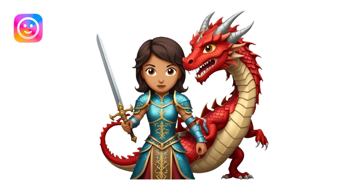 a fierce Latina in armor sword fighting a dragon emoji | AI Emoji Generator
