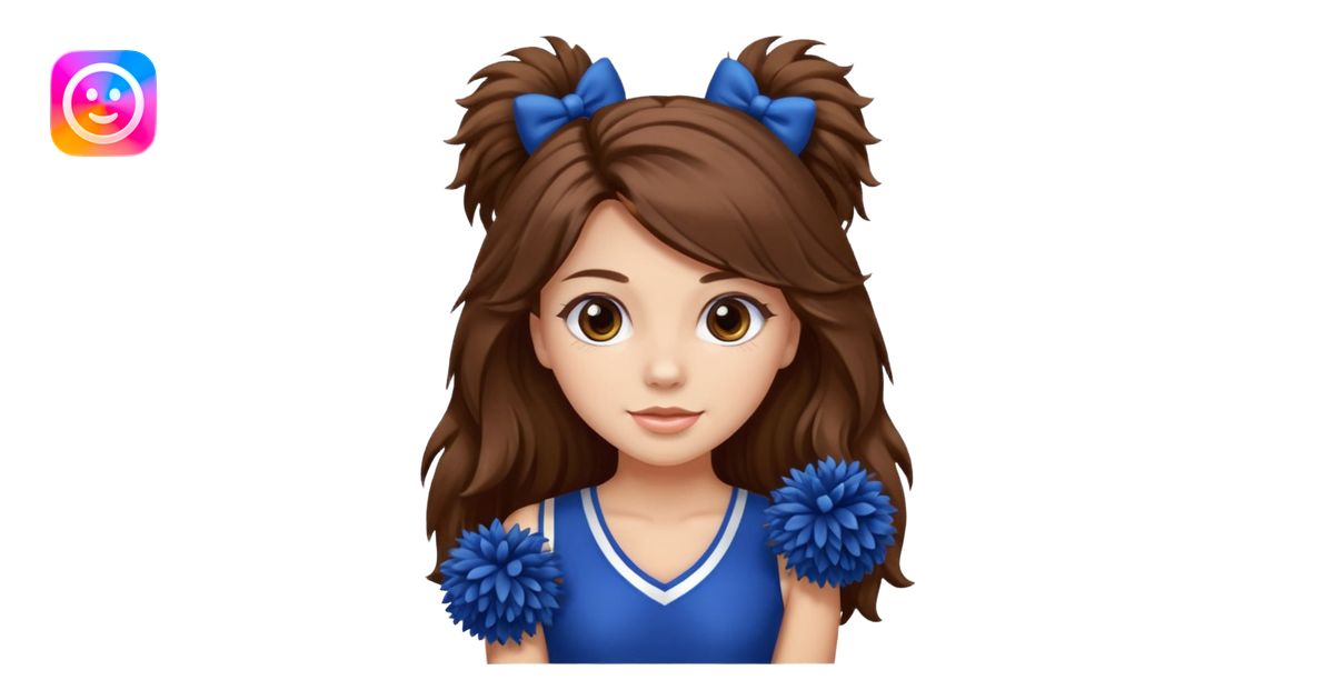 cheerleader with long brown hair and 2 pom poms emoji | AI Emoji Generator