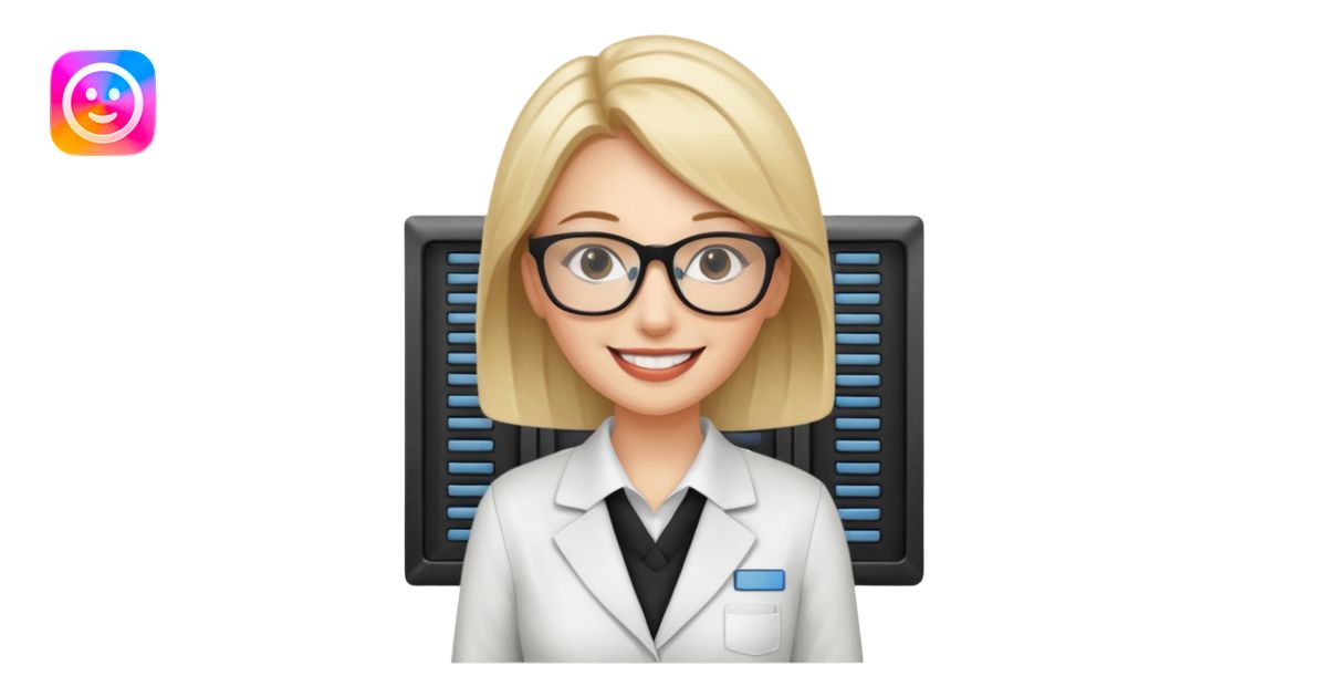 female system administrator with a server behind emoji | AI Emoji Generator