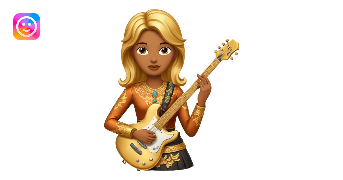fully golden statue female guitarist face golden emoji | AI Emoji Generator