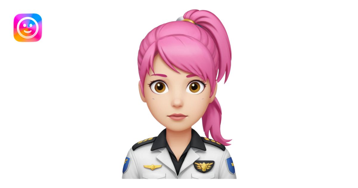 Commander Bloom – pink ponytail pilot in white uniform emoji | AI Emoji ...