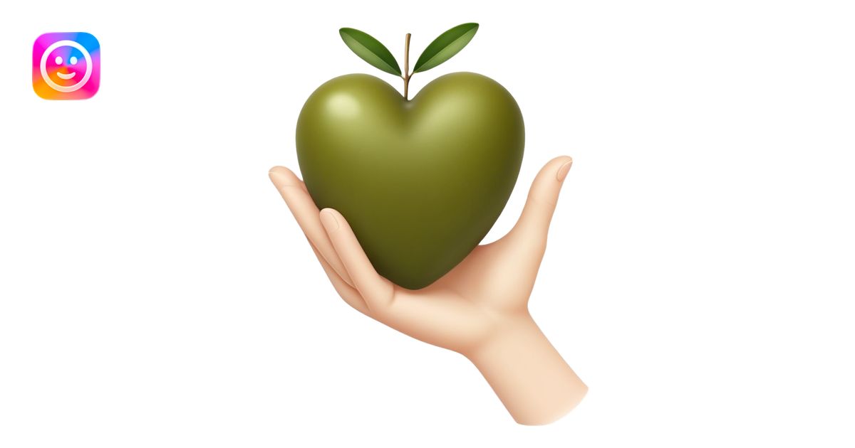 The olive heart in the hand faded emoji | AI Emoji Generator