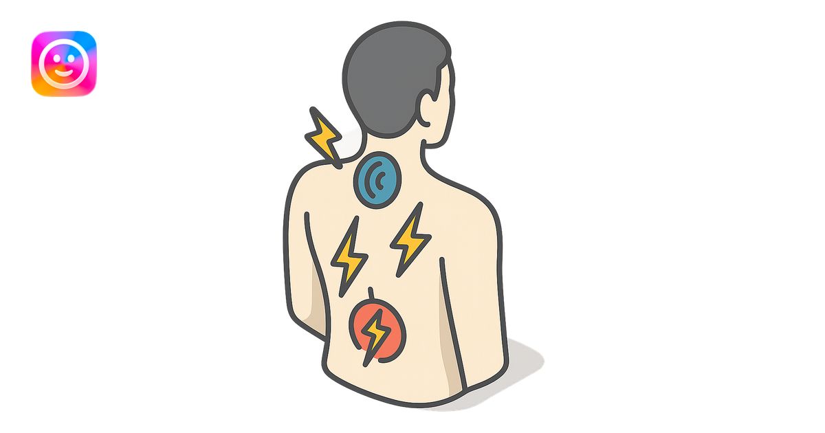 silhouette of a back with pain zones in the neck, lower back, and ...
