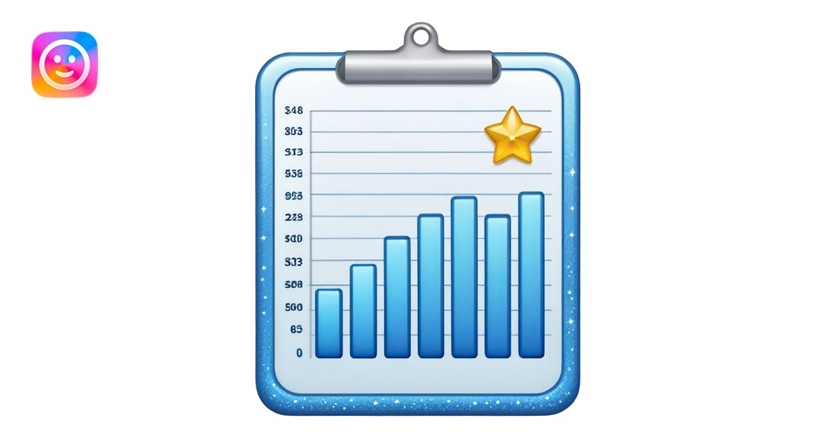 ios style emoji for report sheet consisting graph/ charts with sparkle ...
