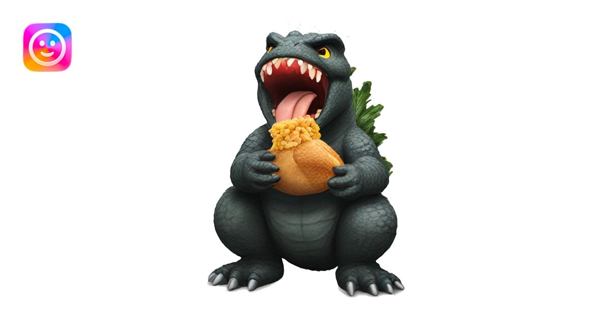 Godzilla eating a cooked chicken emoji | AI Emoji Generator