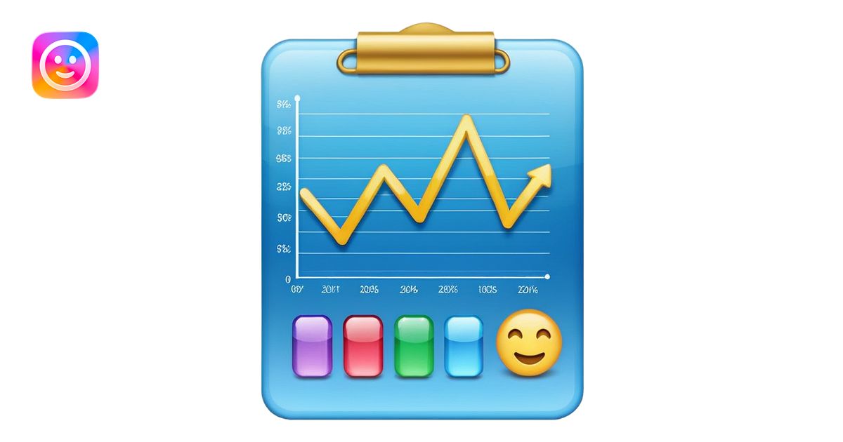 ios style emoji for report sheet consisting graph/ charts with sparkle ...