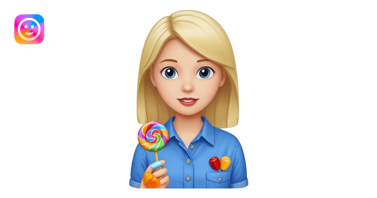 girl in a blue button-up shirt loving candy emoji | AI Emoji Generator