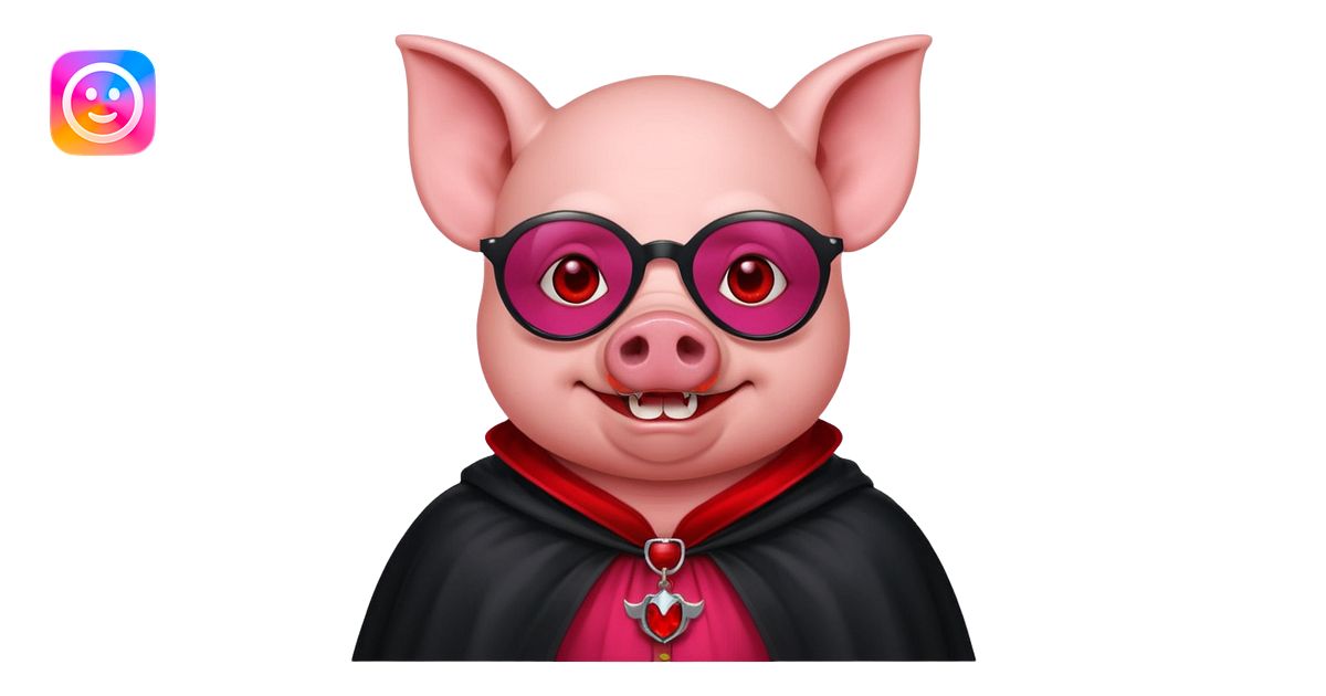 Vampire animal, pig in red collar cloak, red eye, fangs, sunclasses ...