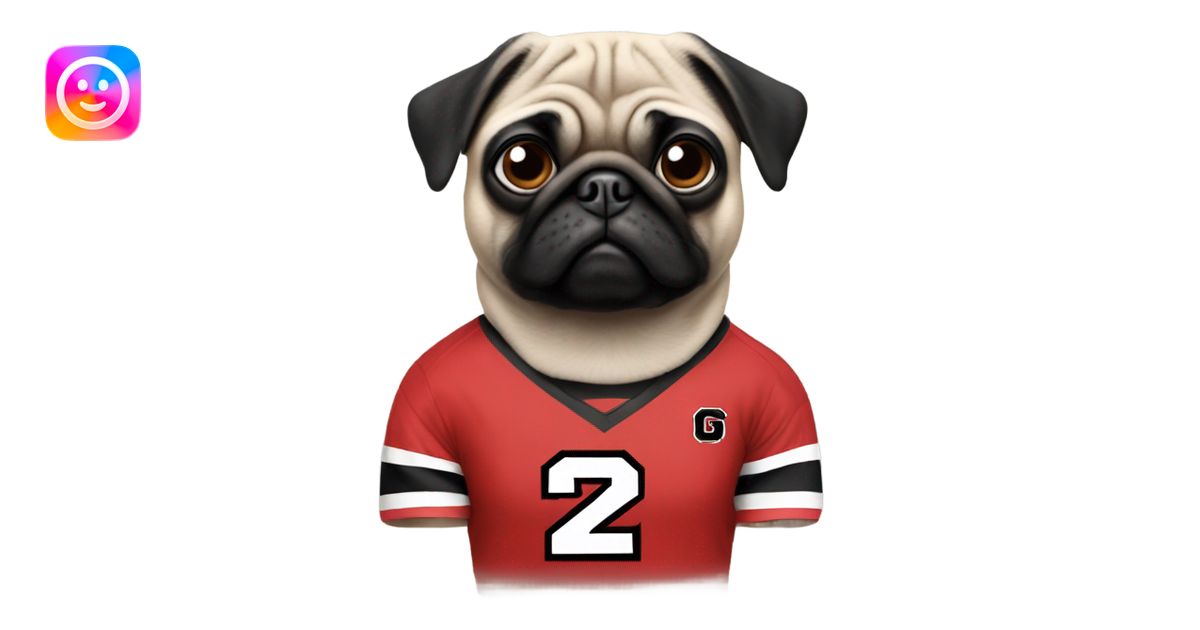 Pug wearing a university of Georgia jersey emoji | AI Emoji Generator