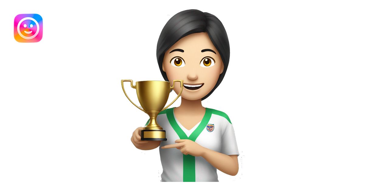 asian happy woman with champion cup emoji | AI Emoji Generator