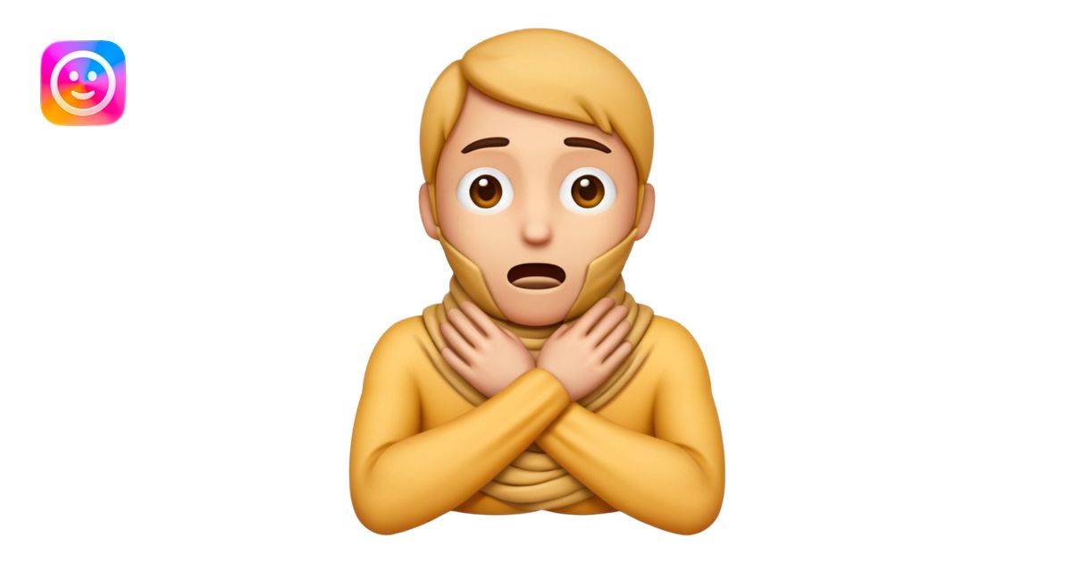 emoji character with a distressed face, cartoon hands wrapping around ...