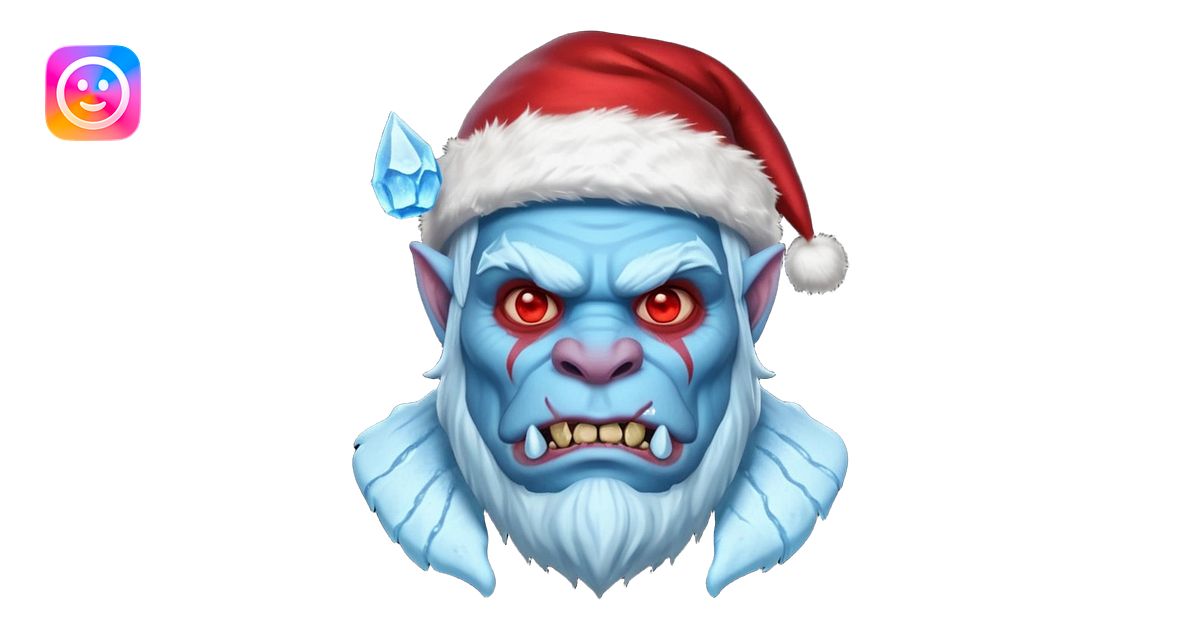 Fantasy orc portrait emoji, Santa Claus hat with icy texture, frozen ...