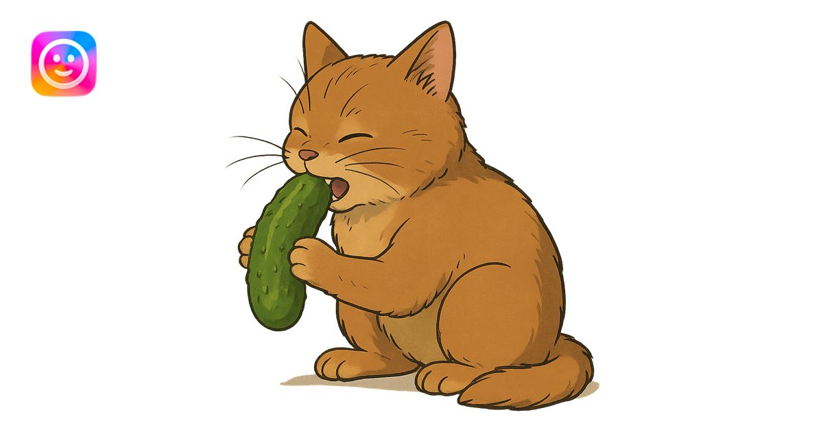 ghibli style cat eating a pickle illustration | AI Emoji Generator