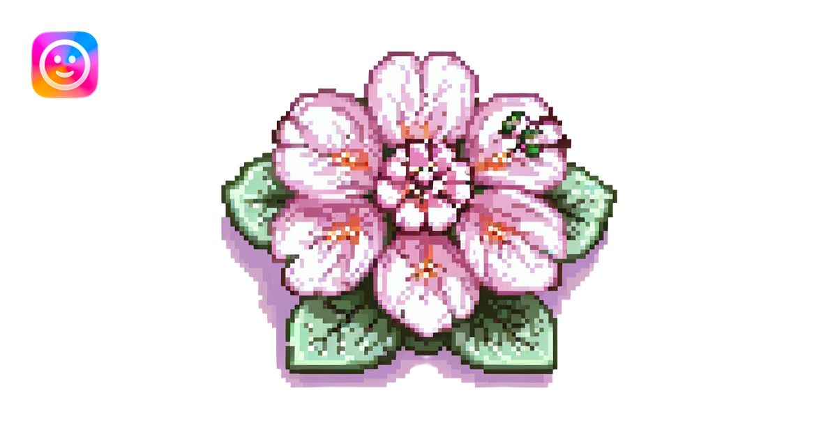 pastel sakura flower with a pearl border, pixel art style illustration ...