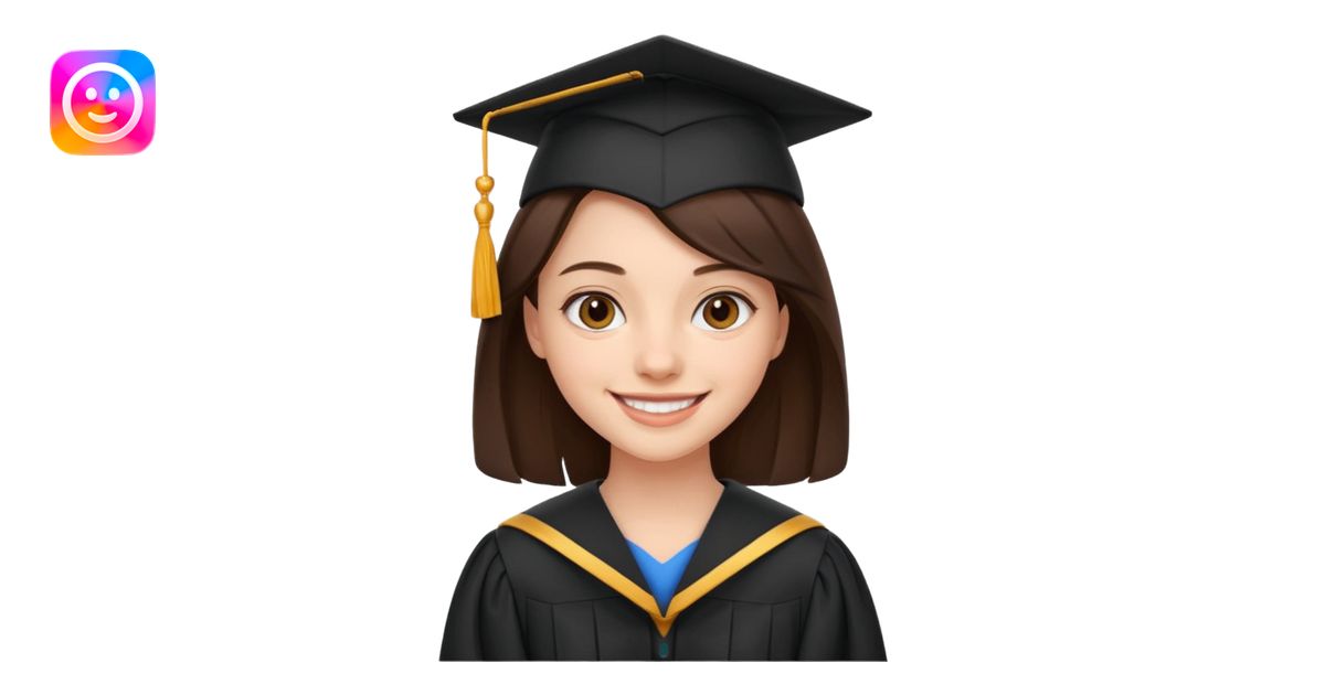 young brunette girl university graduate emoji | AI Emoji Generator