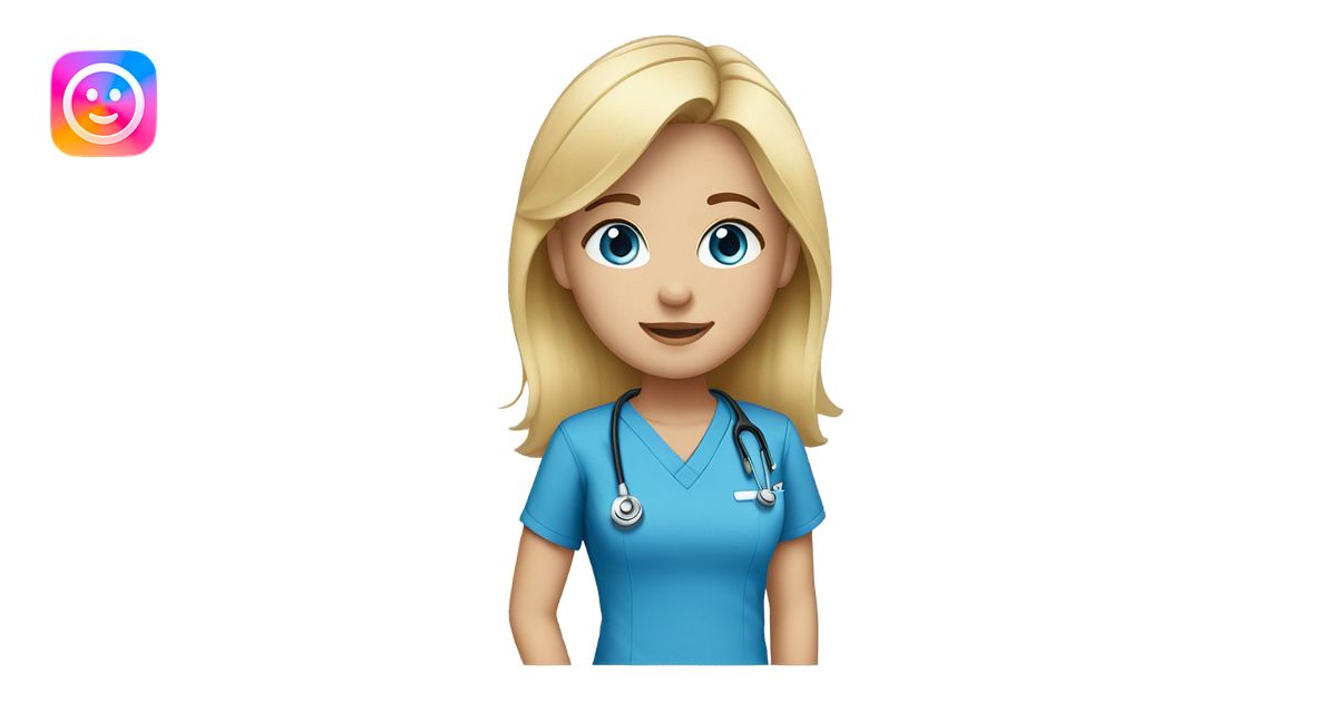 Girl with blonde hair blue eyes in scrubs emoji | AI Emoji Generator