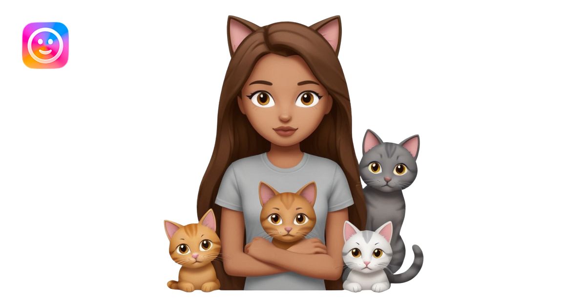 a pretty bratz dusky girl with long brown hair with six cats nd wearing ...