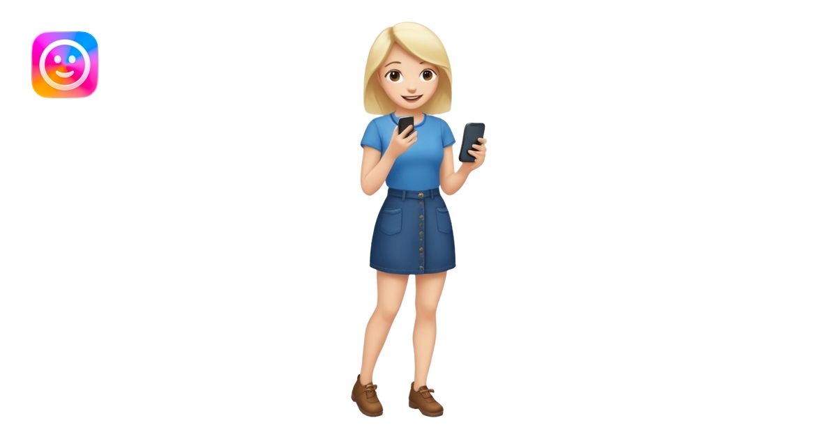 a full body girl on his phone with a happy face commenting on a post ...