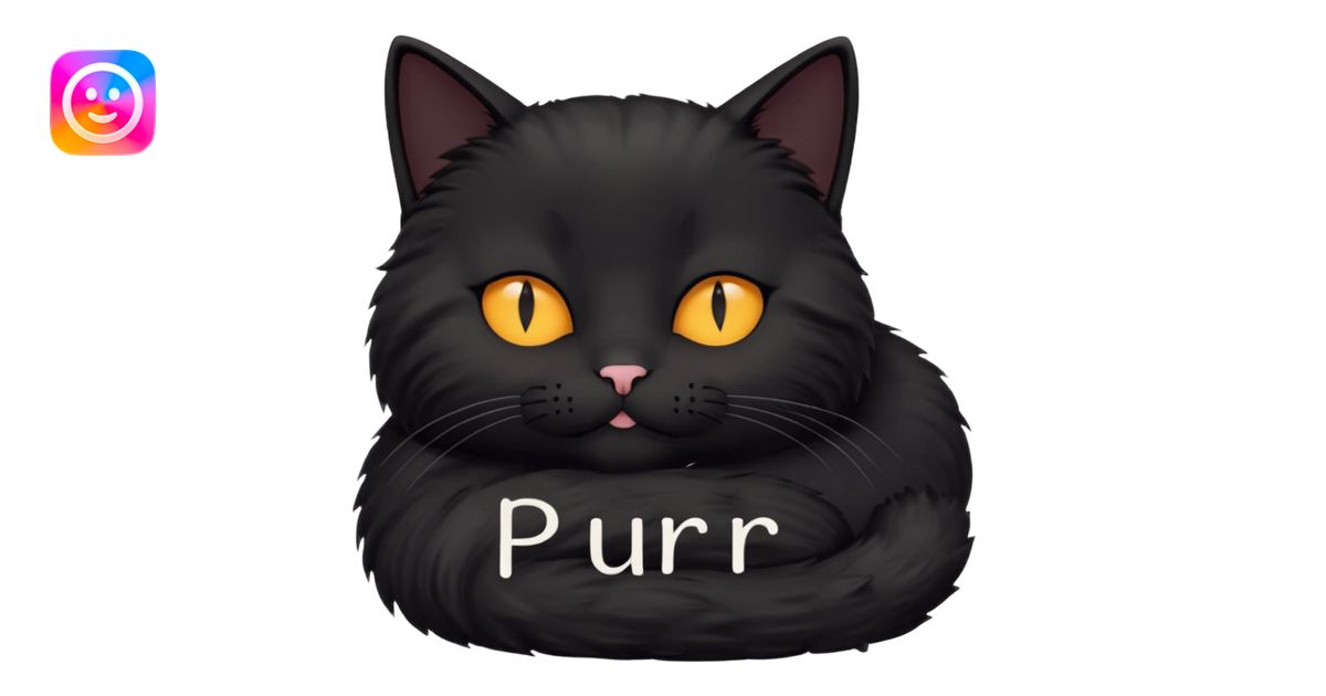 Black cat laying down with eyes closed and the word 'purr' above its ...