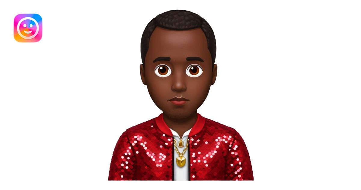 P. Diddy with dark brown hair, red sequin outfit emoji | AI Emoji Generator