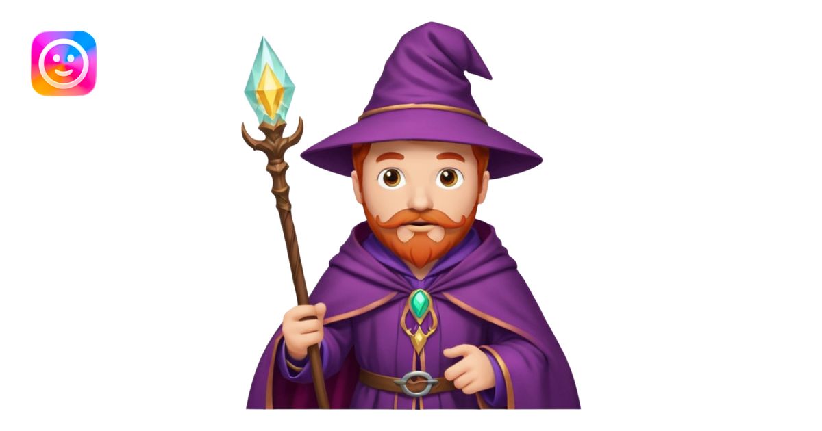 red haired wizard with mustache, purple cloack emoji | AI Emoji Generator