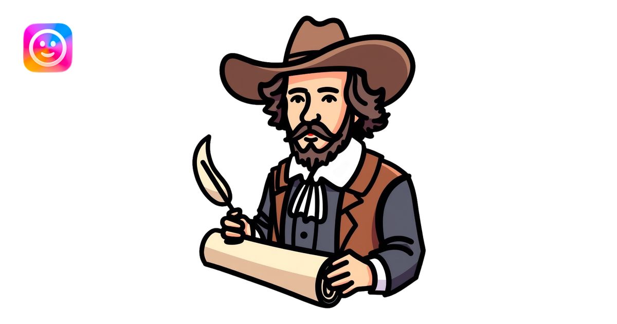 Shakespeare in a cowboy outfit with a scroll and quill icon | AI Emoji ...