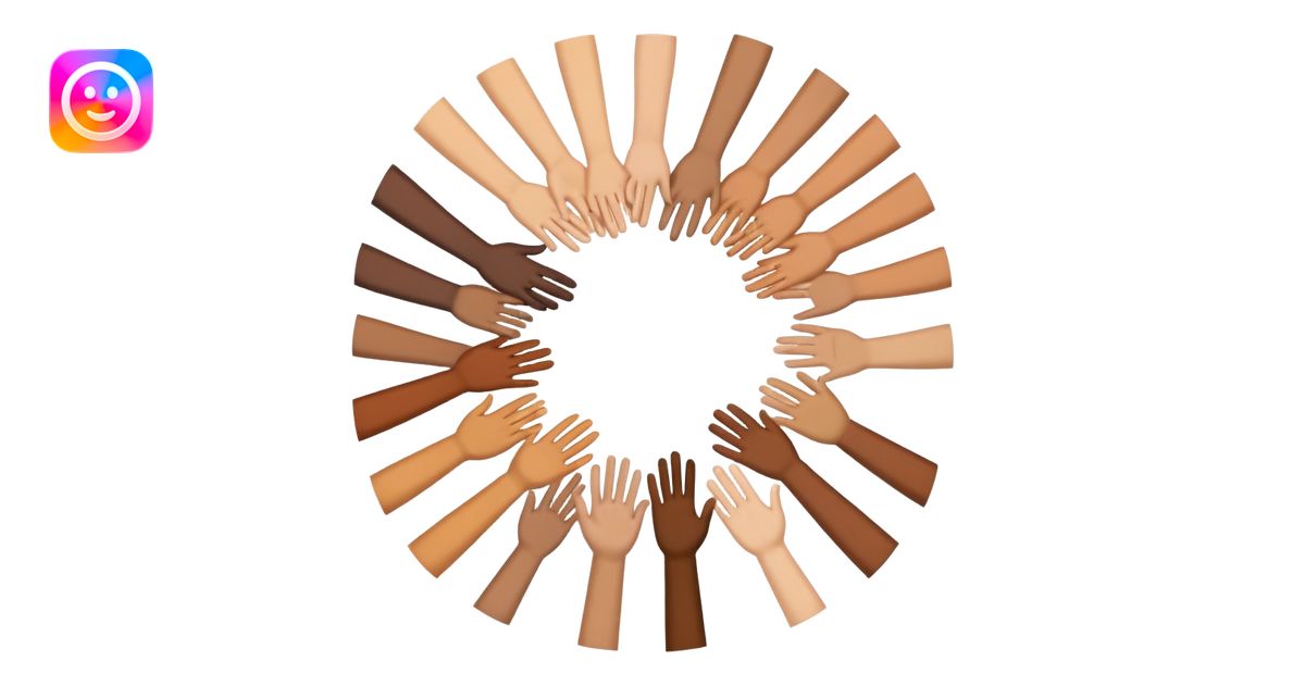 Emoji-style icon showing several diverse hands forming a circle or high ...