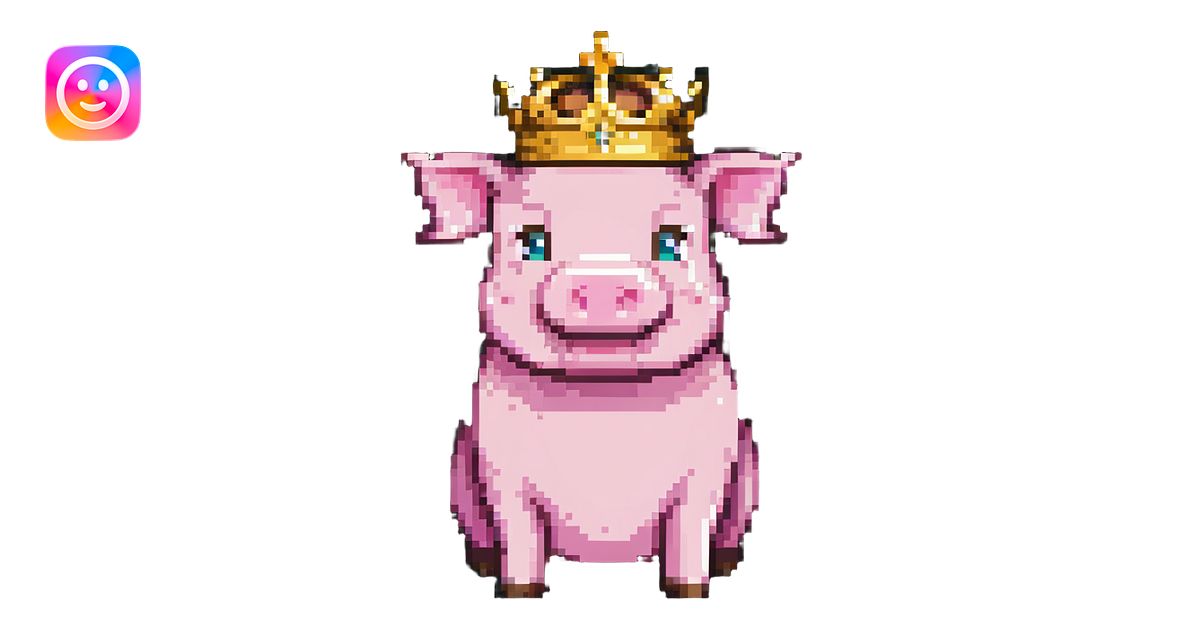Minecraft style pig with a golden crown, inspired by Technoblade ...