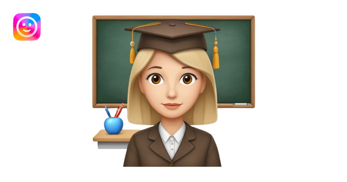 A teacher in a classroom with a hat emoji | AI Emoji Generator