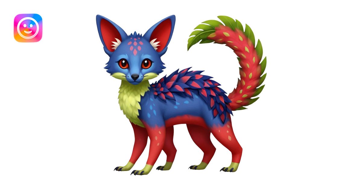 Feral Rare Fantasy vibrant tropical red and indigo and lime-collred ...