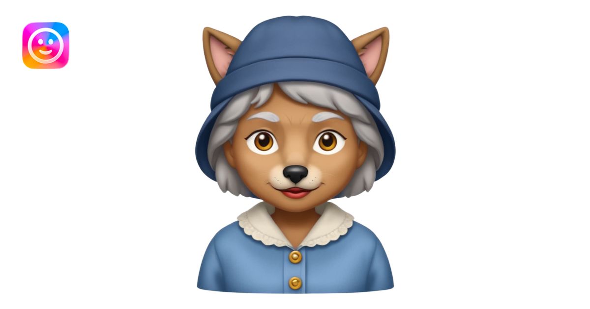 The big bad wolf is wearing Grandma's clothes and a hat, yet its face ...