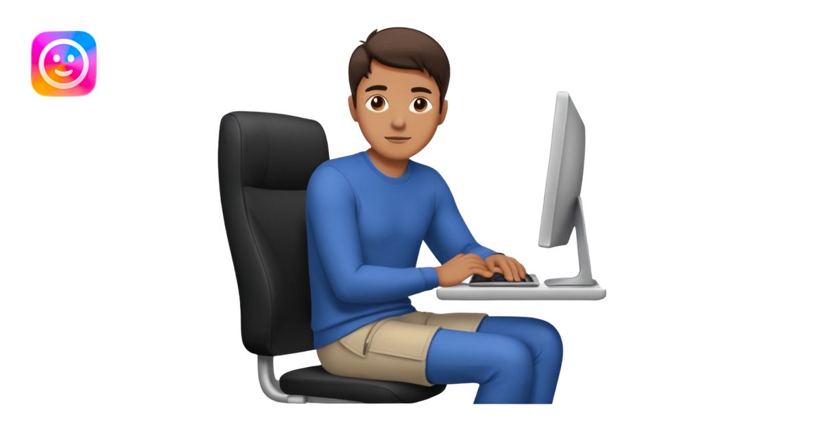 Man with both hands on lap moving view from back Infront of computer 2D ...