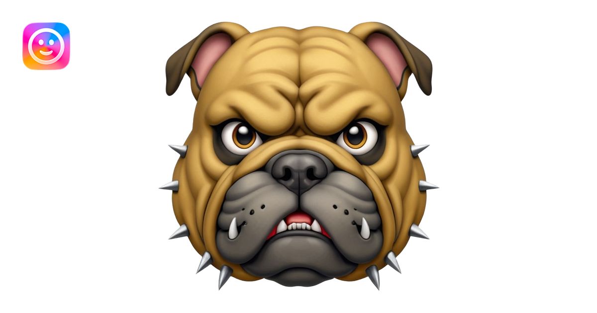 Create a fierce bulldog head emoji facing forward. Strong jaw, deep ...